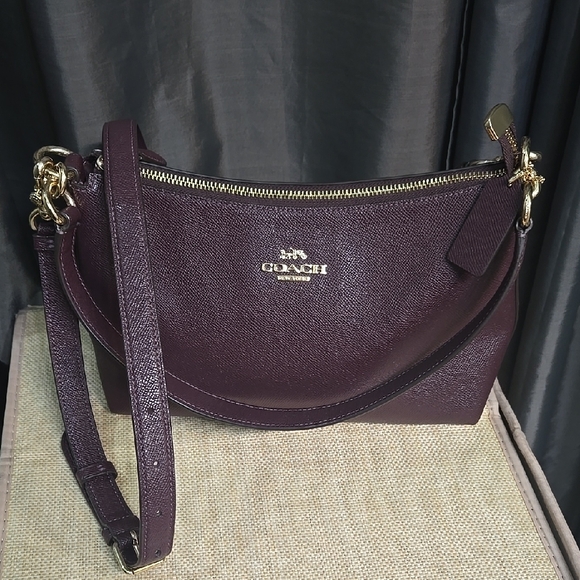 Coach | Bags | Coach Lewis Deep Purple Pebbled Leather Shoulder Bag ...